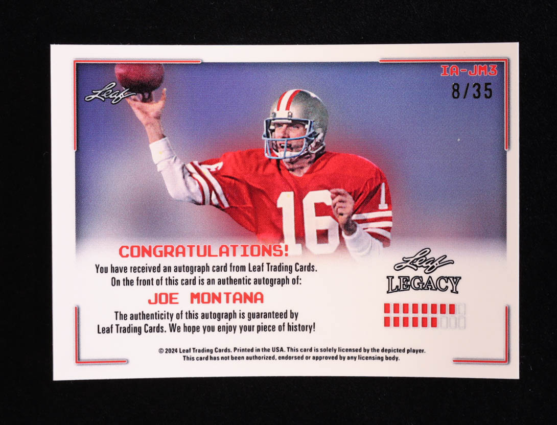 Joe Montana 2024 Leaf Legacy Collection #IA-JM3 Autograph Silver ...