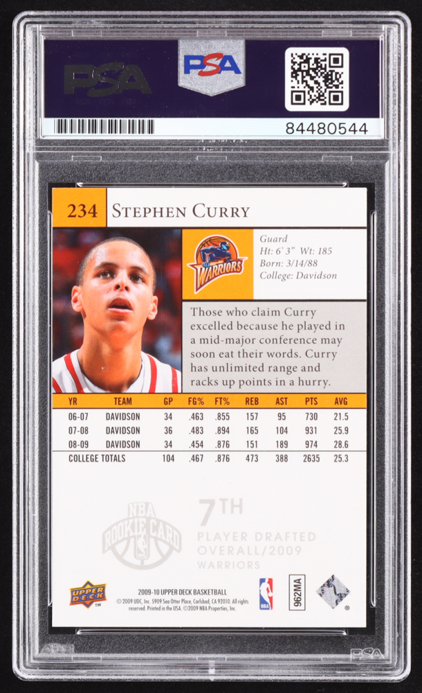 Stephen Curry Signed 2009-10 Upper Deck Star Rookies #234 RC (PSA ...