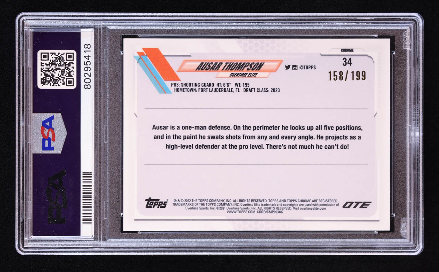 Ausar Thompson 2021-22 Topps Chrome Overtime Elite Aqua and Green OTE ...