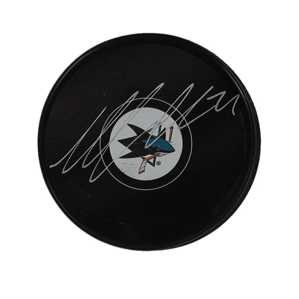 Macklin Celebrini Signed Sharks Logo Hockey Puck (Fanatics) | Pristine ...