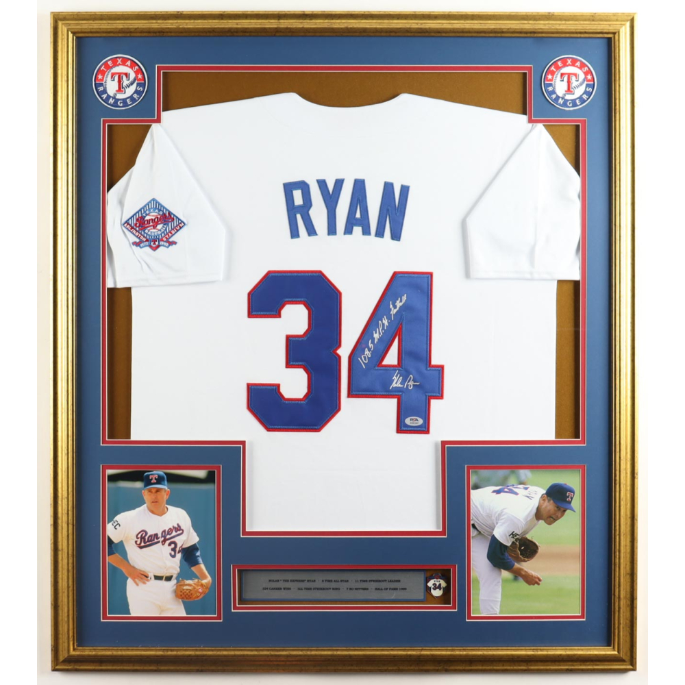 Nolan Ryan Signed Custom Framed Jersey Display With Jersey Retirement ...