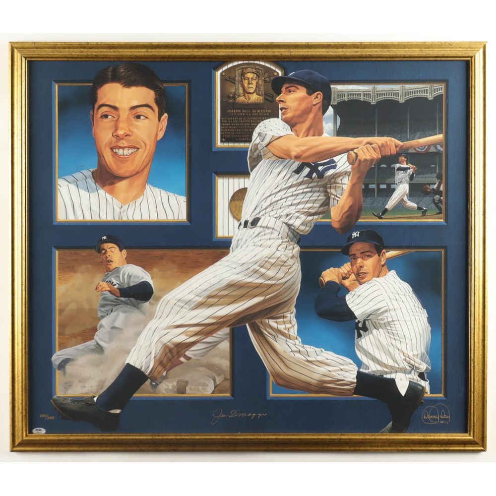 Joe DiMaggio Signed Yankees Custom Framed Lithograph Display (PSA ...