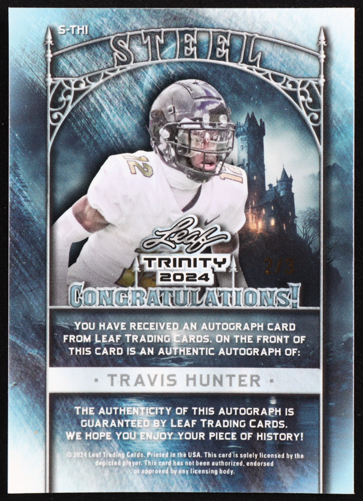 Travis Hunter 2024 Leaf Trinity Steel Autographs Prismatic Black #STH1 ...
