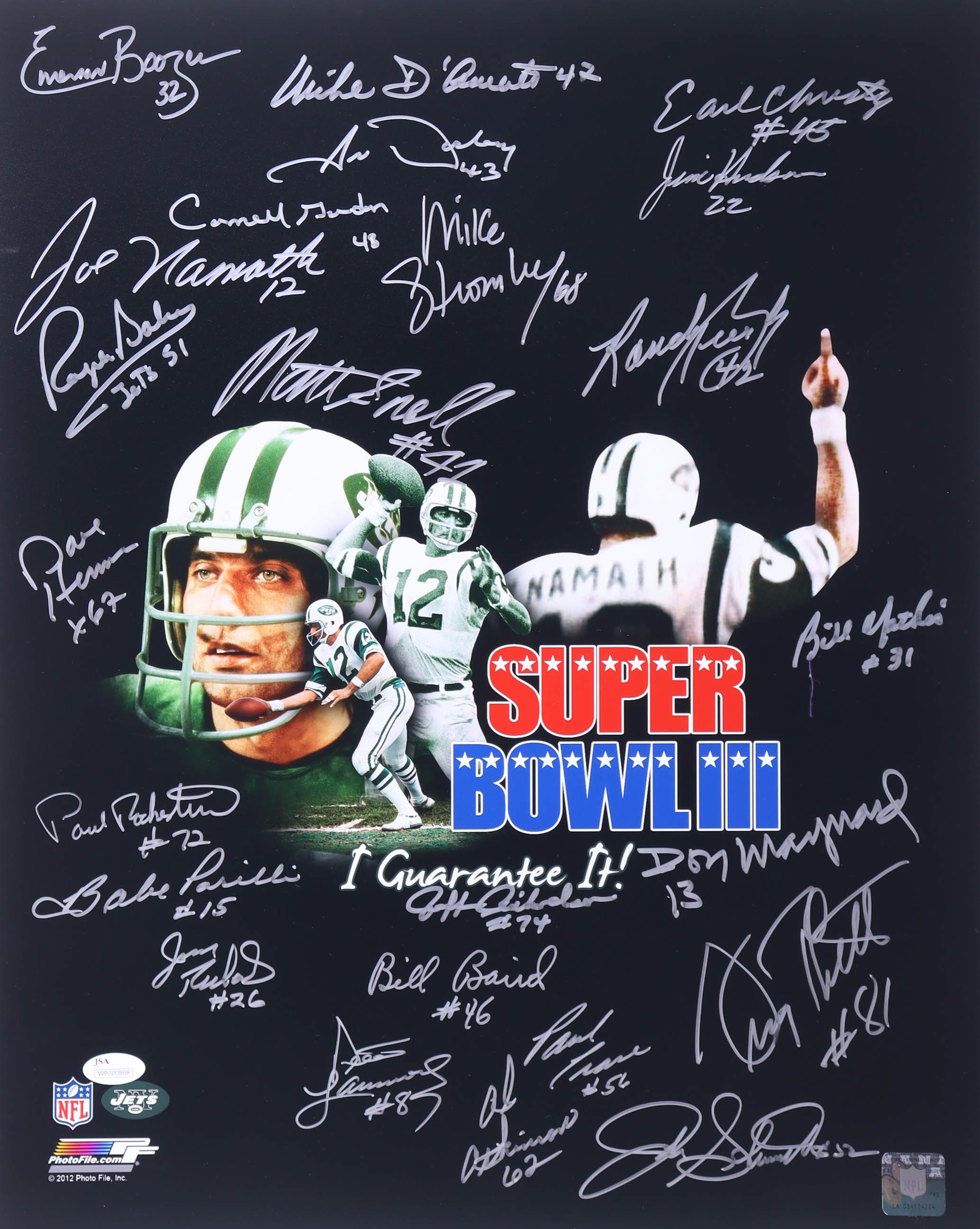 1969 Jets Super Bowl III Champions 16x20 Photo Signed by (24) with Joe ...