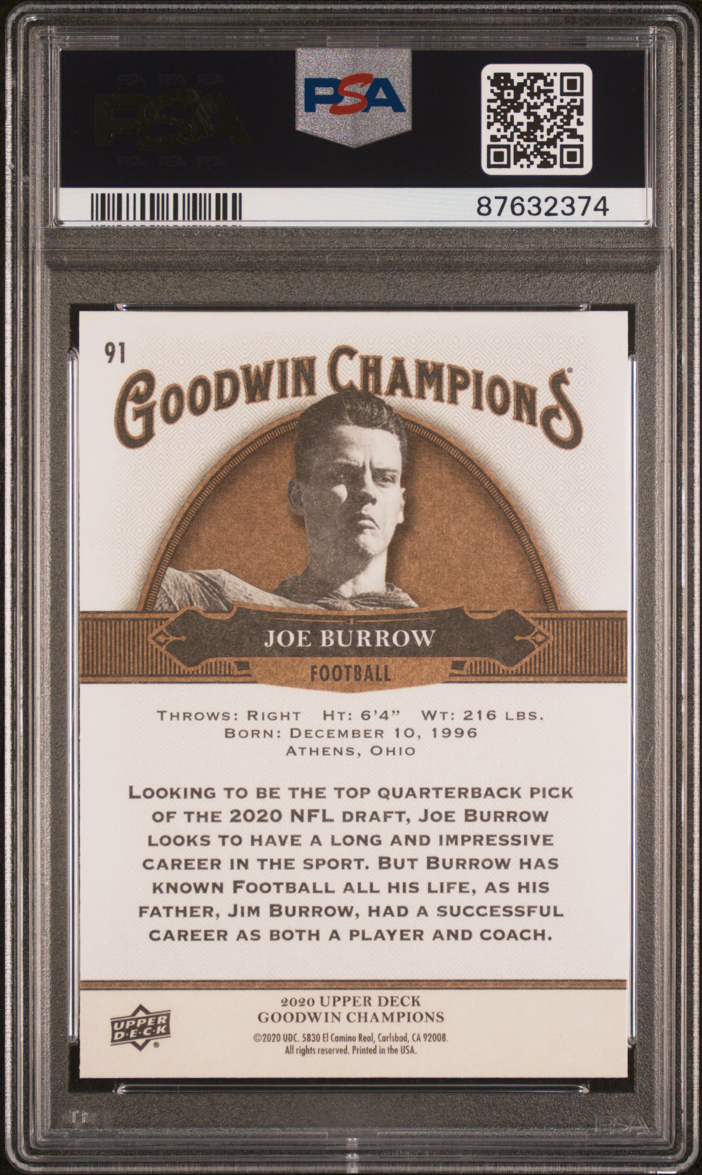 Joe Burrow 2020 Upper Deck Goodwin Champions #91 RC (PSA 10) | Pristine ...