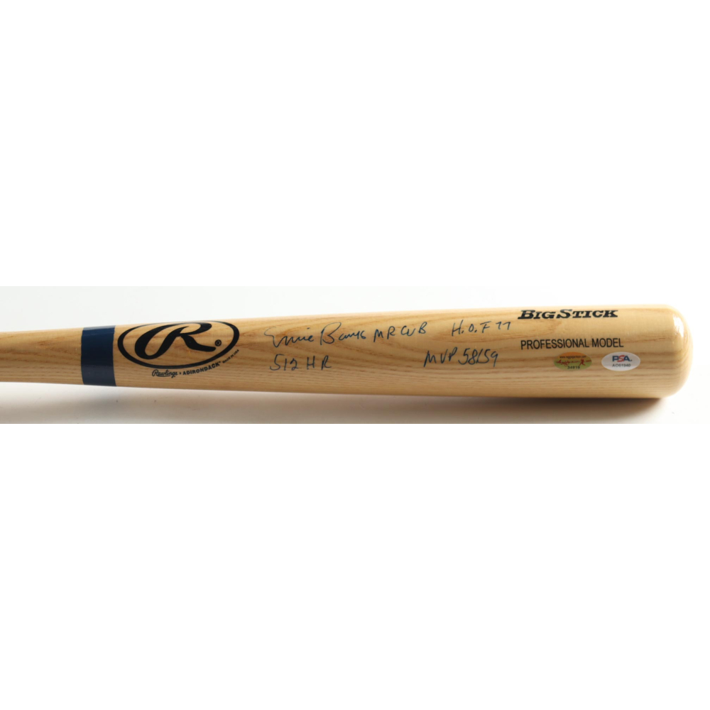 Ernie Banks Signed Rawlings Big Stick Baseball Bat With Multiple Career ...