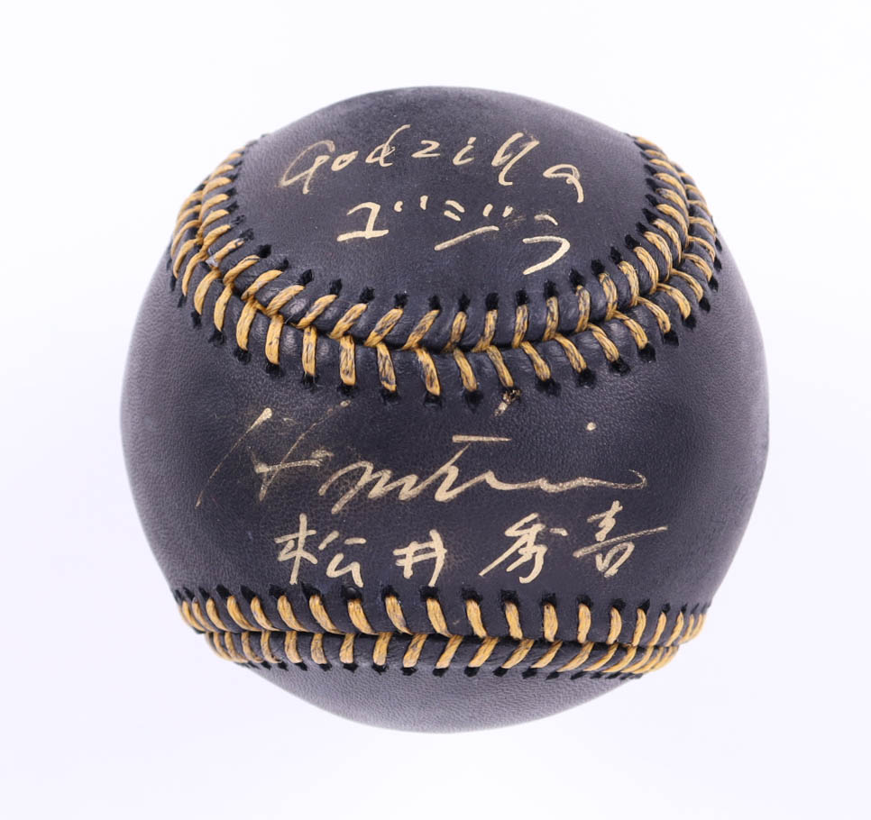 Hideki Matsui Signed OML Black Leather Baseball Inscribed "Godzilla ...