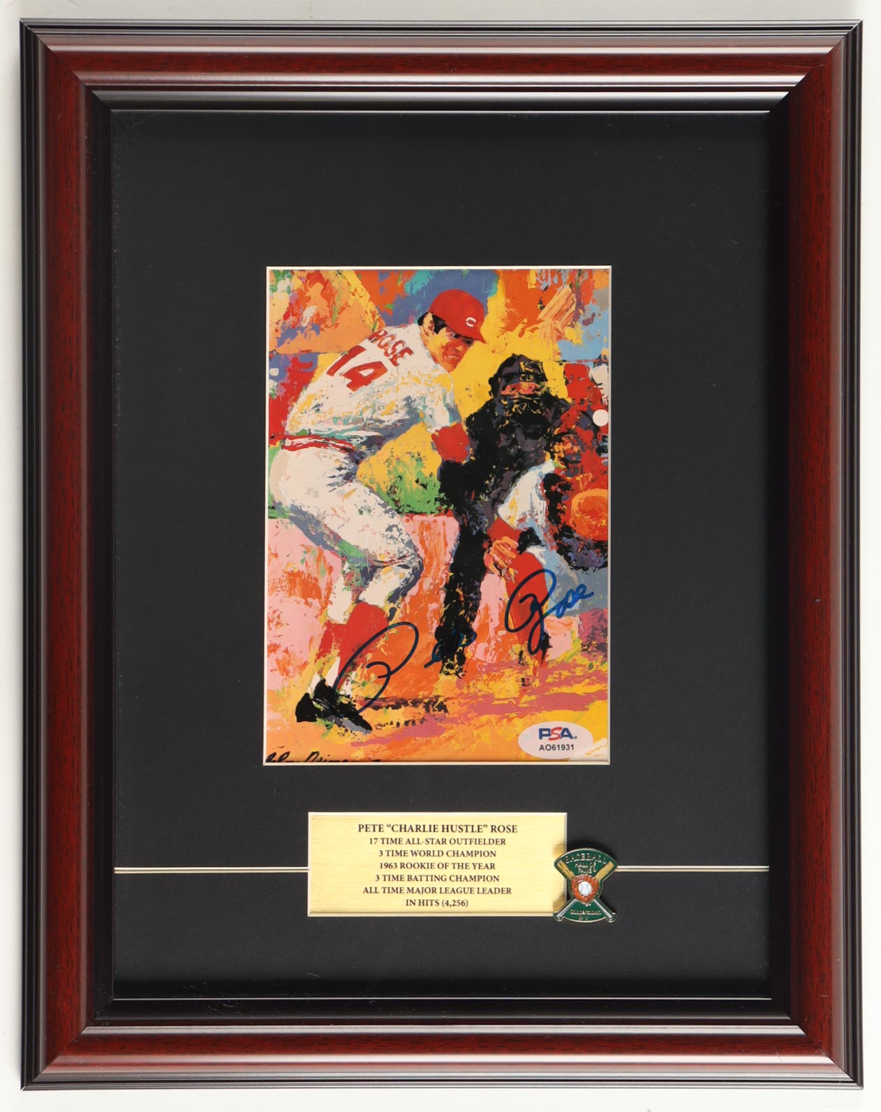 Pete Rose Signed "Charlie Hustle" Custom Framed LeRoy Neiman Art Print With Hall Of Fame Pin ...