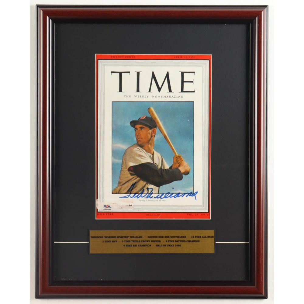 Ted Williams Signed Custom Framed 1950 Time Magazine Cover Display (PSA ...