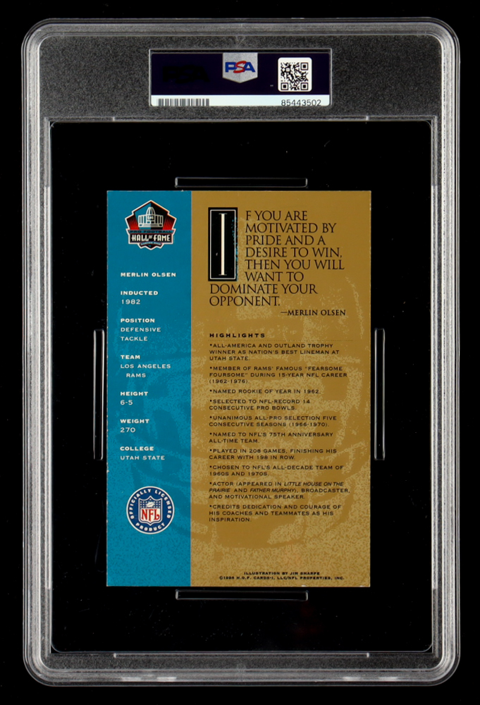 Merlin Olsen Signed Hall of Fame Signature Series Card Inscribed "HOF ...
