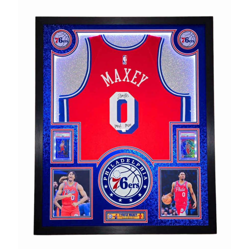 Tyrese Maxey Signed 76ers Custom Framed Nike Jersey Inscribed "Mad Max ...