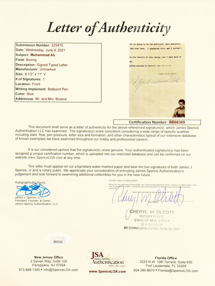 Muhammad Ali Signed 1974 Typed Letter (JSA) | Pristine Auction