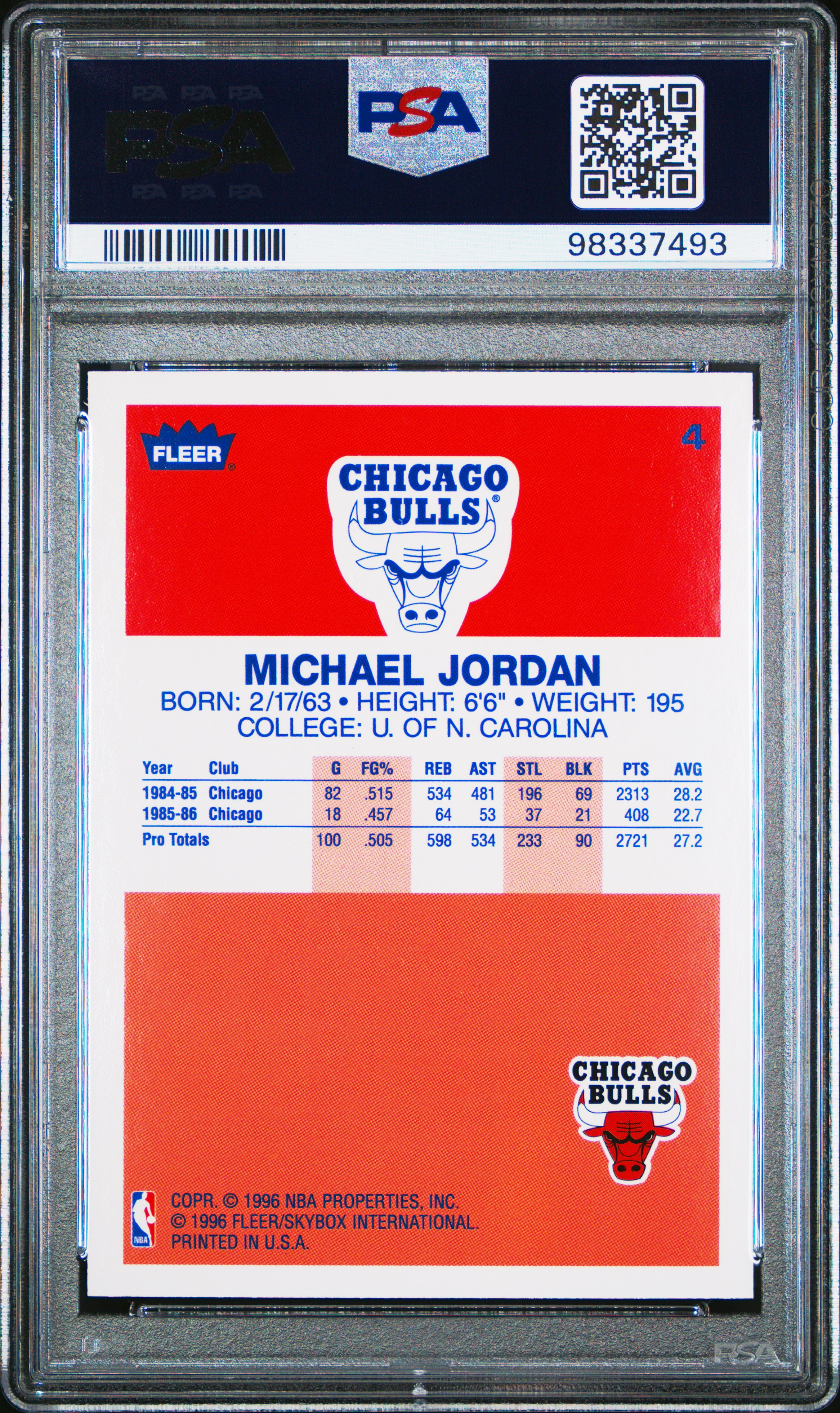 Michael Jordan 1996-97 Fleer Decade of Excellence #4 (PSA 8) | Pristine ...