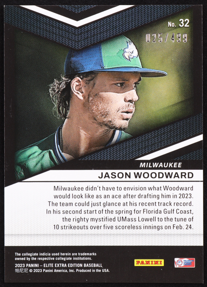Jason Woodward 2023 Elite Extra Edition Status Green #32 RC #025/499 ...