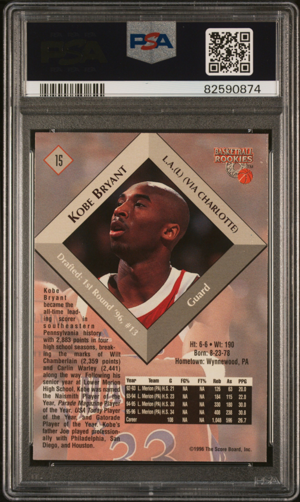 Kobe Bryant 1996 Score Board Rookies #15 RC (PSA 8) | Pristine Auction