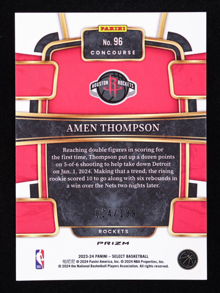 Amen Thompson 2023-24 Select Prizms Red #96 RC #024/199 | Pristine Auction