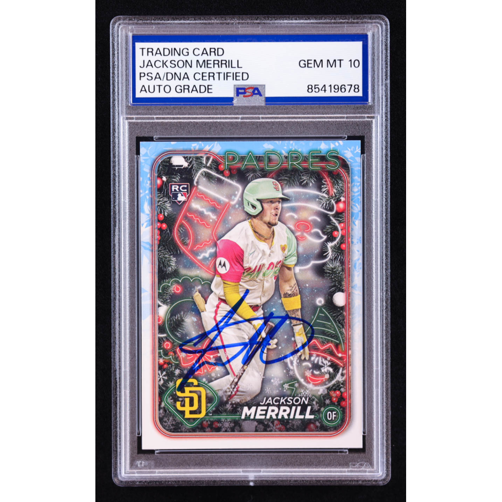Jackson Merrill Signed 2024 2024 Topps Holiday #H160 RC (PSA | Auto 10 ...