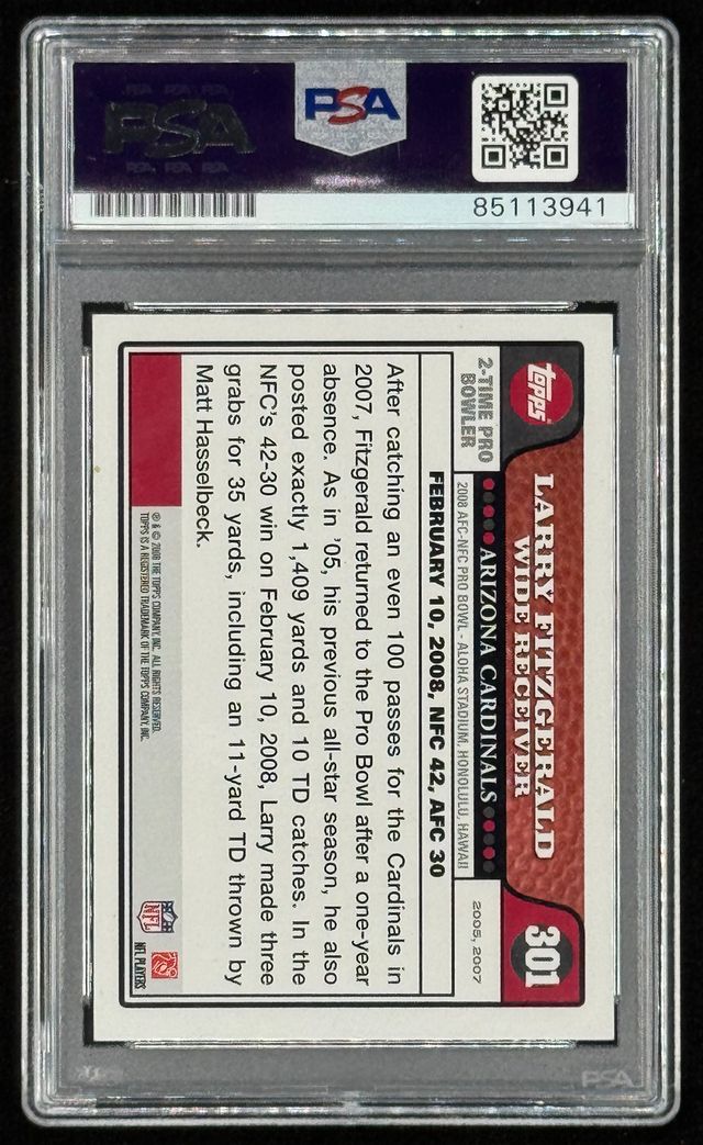 Larry Fitzgerald Signed 2008 Topps #301 PB (PSA) | Pristine Auction