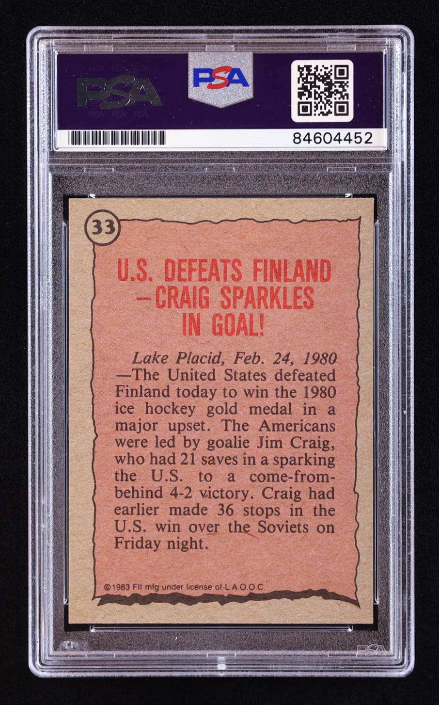 Jim Craig Signed 1983 Topps History's Greatest Olympians #33 Inscribed ...