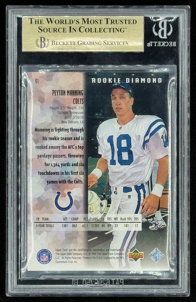 Peyton Manning 1998 Black Diamond Rookies #91 RC (BGS 9.5) | Pristine ...