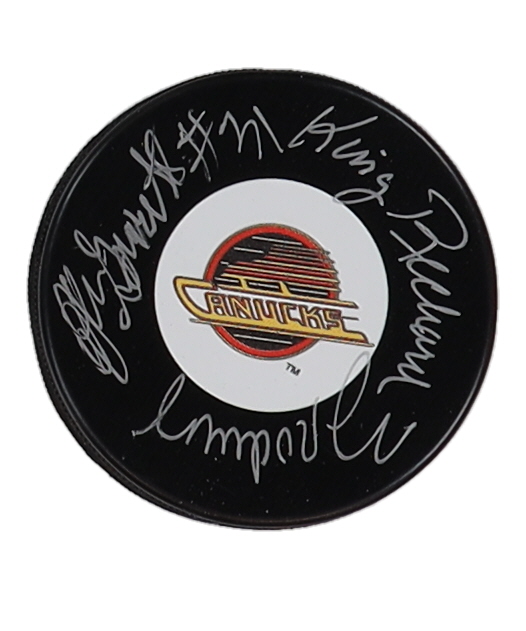 John Garrett & Richard Brodeur Signed Canucks Logo Hockey Puck ...