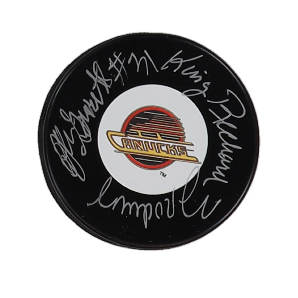 John Garrett & Richard Brodeur Signed Canucks Logo Hockey Puck ...