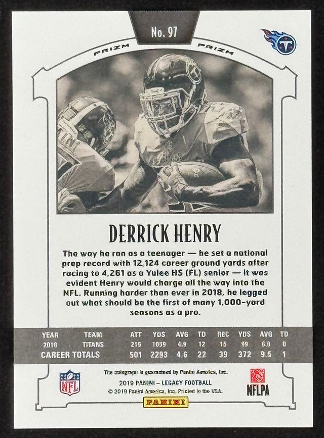 Derrick Henry 2018 Panini Legacy Prizms Silver Signatures #97 ...