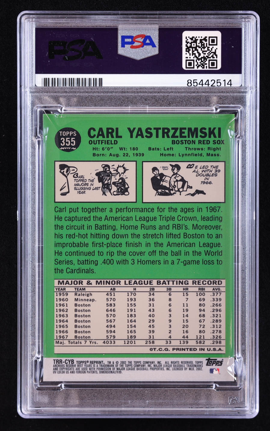 Carl Yastrzemski Signed 2002 Topps Archives Reserve Bat Relics #TRRCYB ...