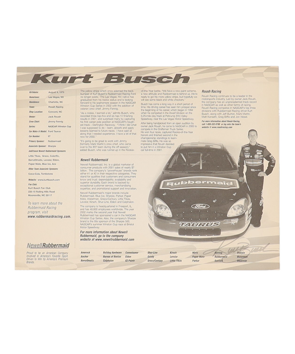 Kurt Busch Signed NASCAR 8.5x11 Flyer (JSA) | Pristine Auction