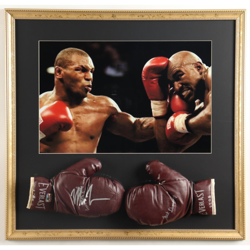 Mike Tyson Signed Custom Framed Vintage Jack Dempsey Model Boxing Glove ...