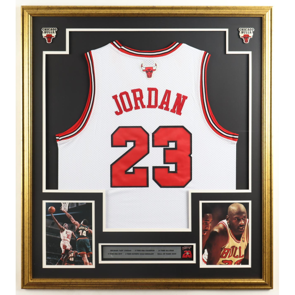 Michael Jordan Custom Framed Jersey Display With 6x NBA Champion & Logo ...