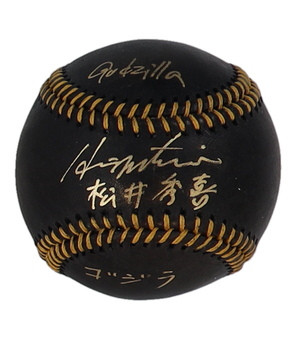 Hideki Matsui Signed OML Black Leather Baseball Inscribed "Godzilla ...