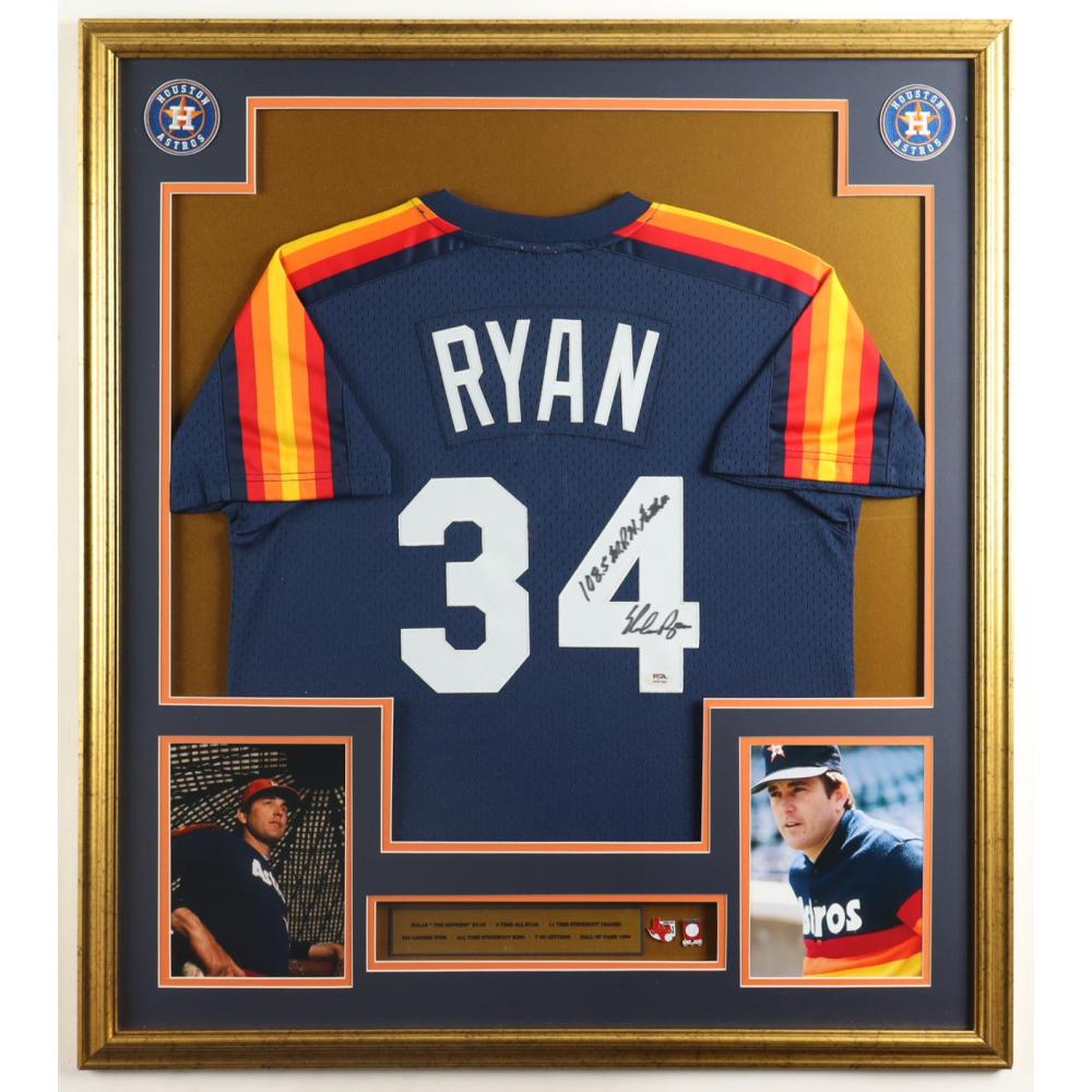 Nolan Ryan Signed Astro Custom Framed Jersey Display Inscribed "108.5 M ...
