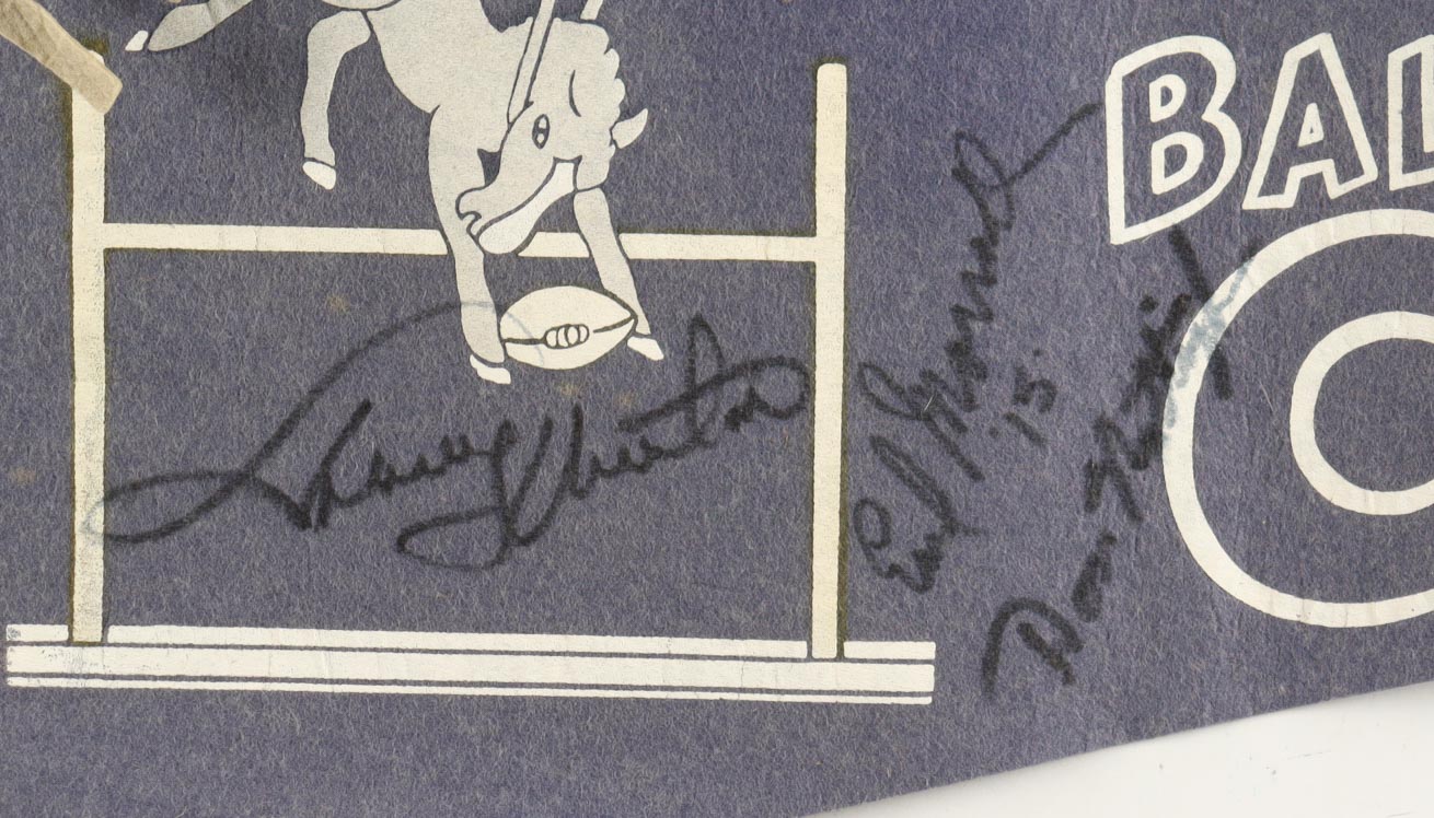 Johnny Unitas, Earl Morrall & Don Nottingham Signed Colts Vintage Felt ...