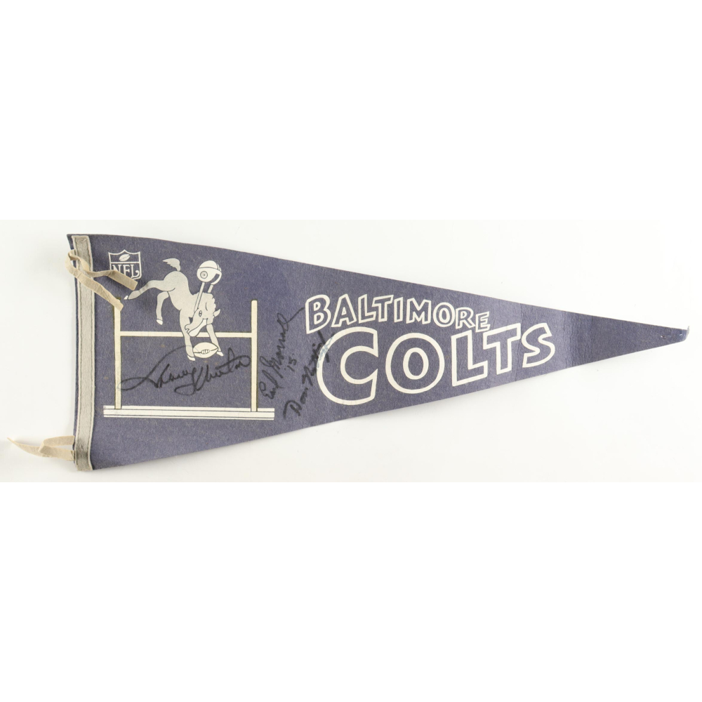 Johnny Unitas, Earl Morrall & Don Nottingham Signed Colts Vintage Felt ...