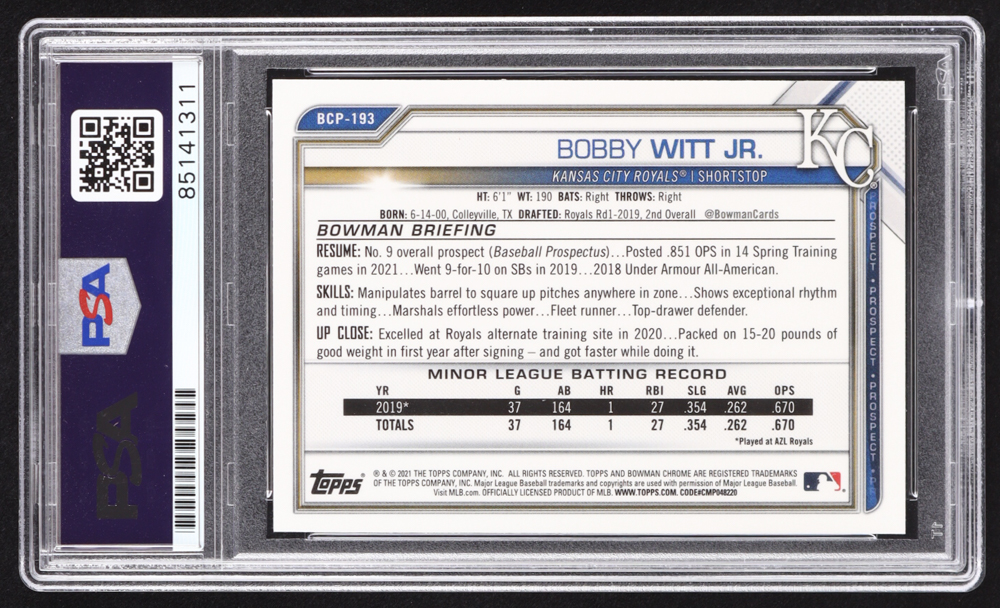 Bobby Witt Jr. Signed 2021 Bowman Chrome Mega Box Prospects Refractors ...