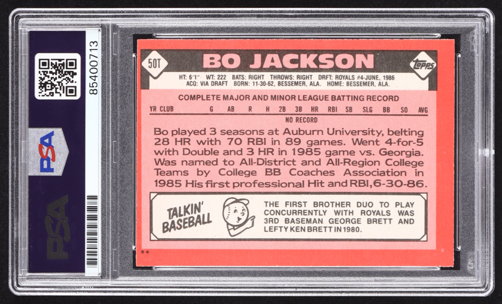 Bo Jackson Signed 1986 Topps Traded #50T XRC (PSA | Autograph Graded ...