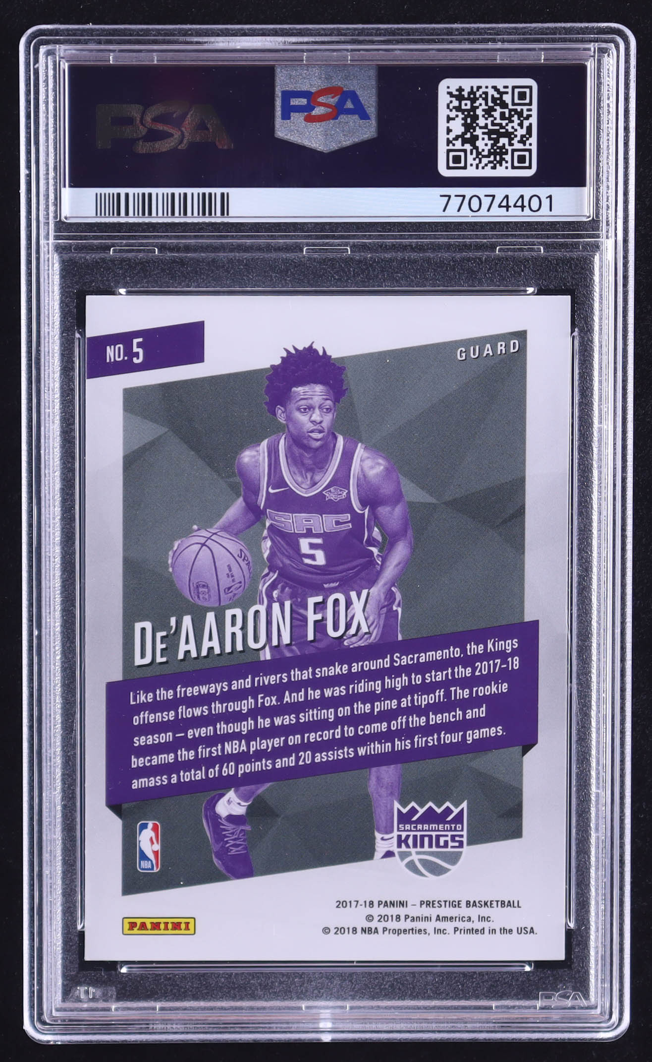 De'Aaron Fox 2017-18 Prestige Micro Etch Rookies Red #5 RC (PSA 10 ...