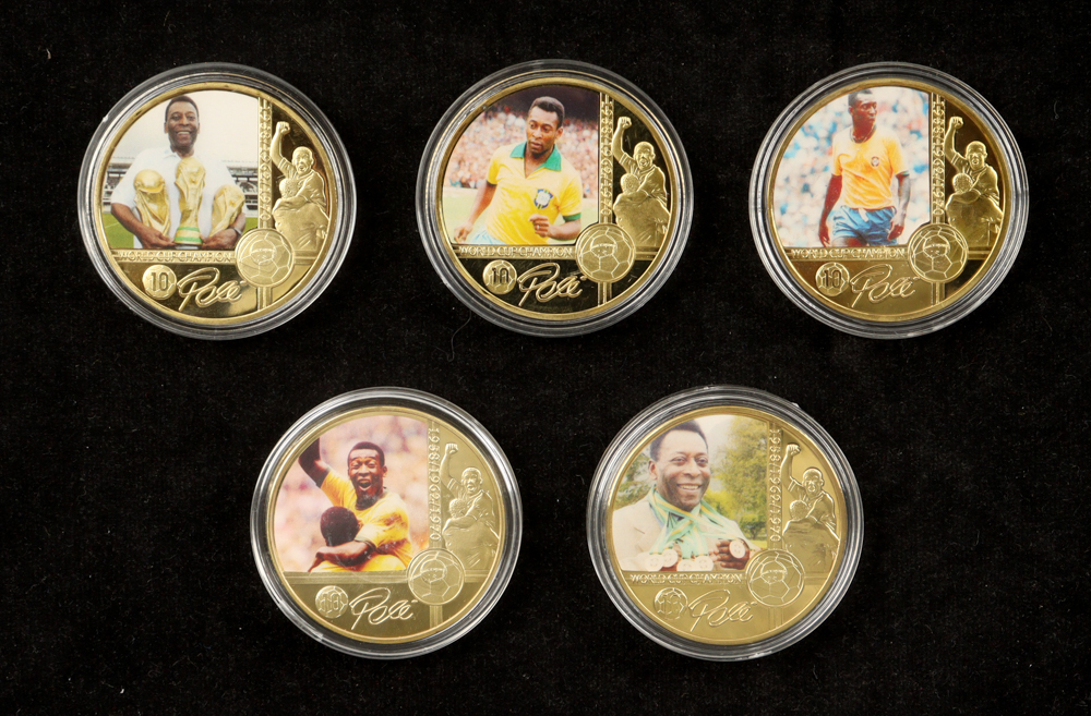 KL World Collection "Pele" Set of 5 99% 24K Gold Plated Coins ...