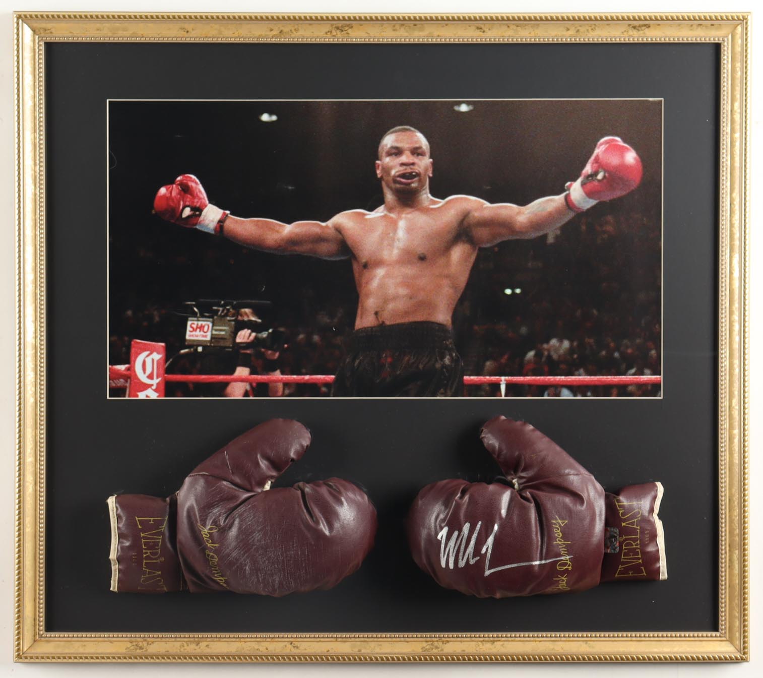 Mike Tyson Signed Custom Framed Pair Of Everlast Jack Dempsey Model ...