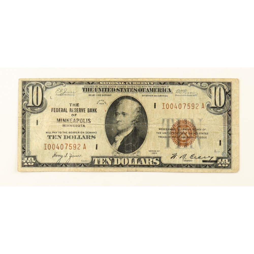 1929 United States $10 Ten Dollar National Currency Bank Note - Brown ...
