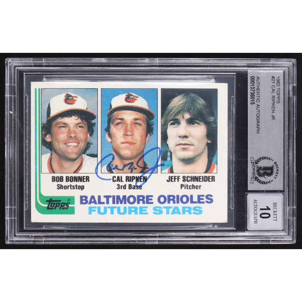 Cal Ripken Jr. Signed 1982 Topps #21 Bob Bonner / Cal Ripken Jr. / Jeff ...