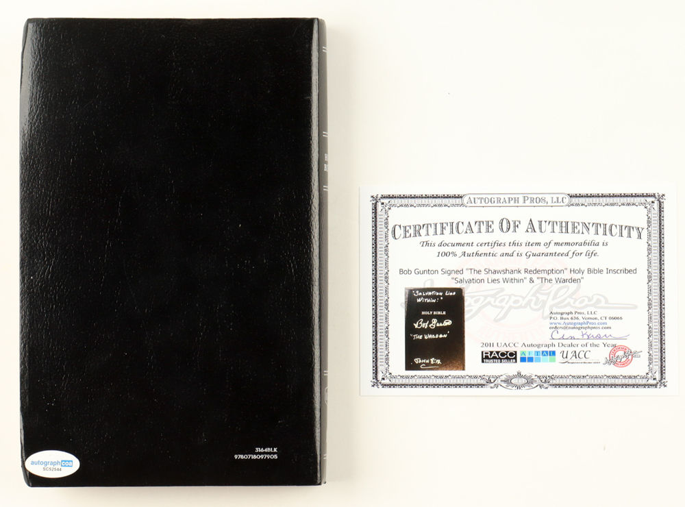 Bob Gunton Signed "Holy Bible" Softcover Book With Multiple ...