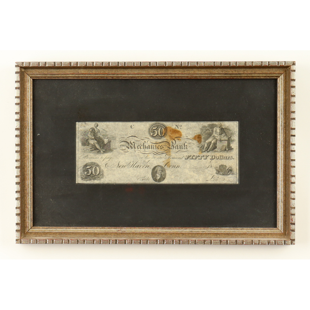 1800's $50 "The Mechanics Bank" Note Custom Framed Display | Pristine ...