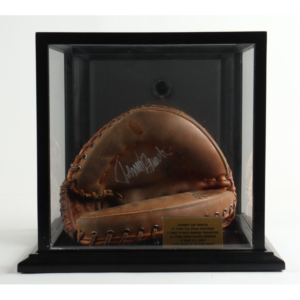 Johnny Bench Signed Vintage Rawlings RCM30 Catchers Glove With Display ...