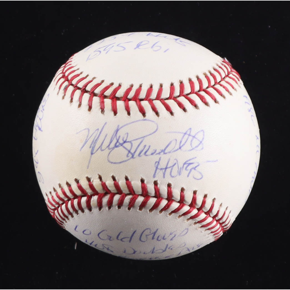 Mike Schmidt Signed OML Career Stat Ball with (16) Career Statistics ...