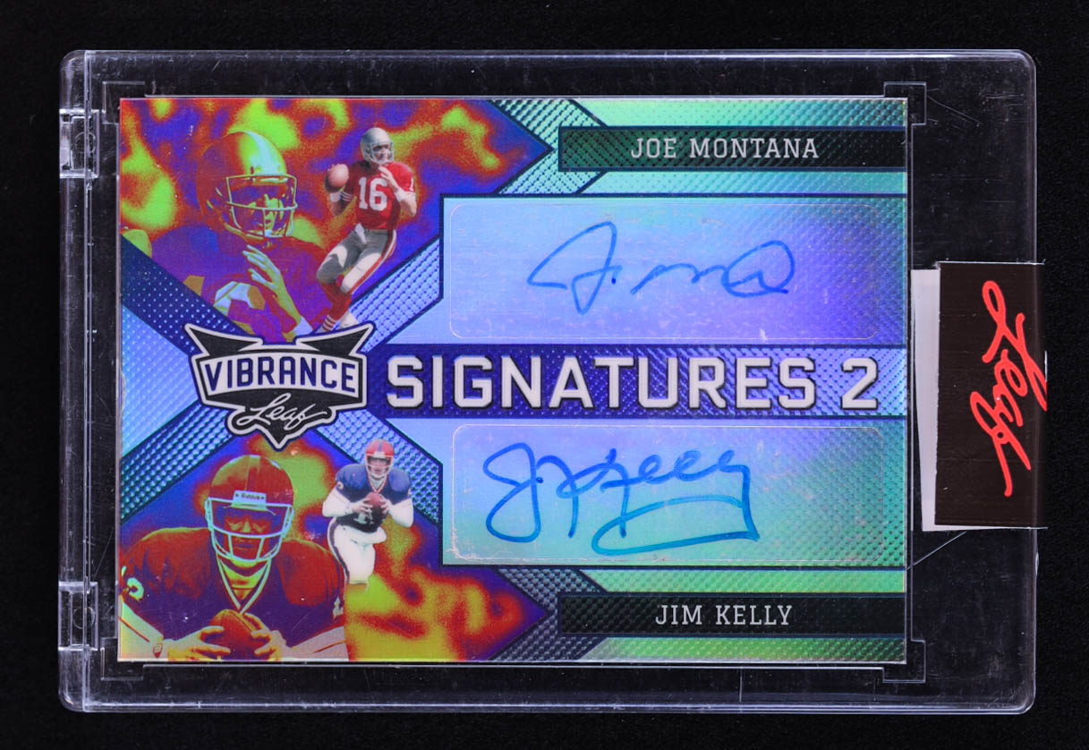 Joe Montana / Jim Kelly 2022 Leaf Vibrance Vibrant Signatures 2 Rainbow ...
