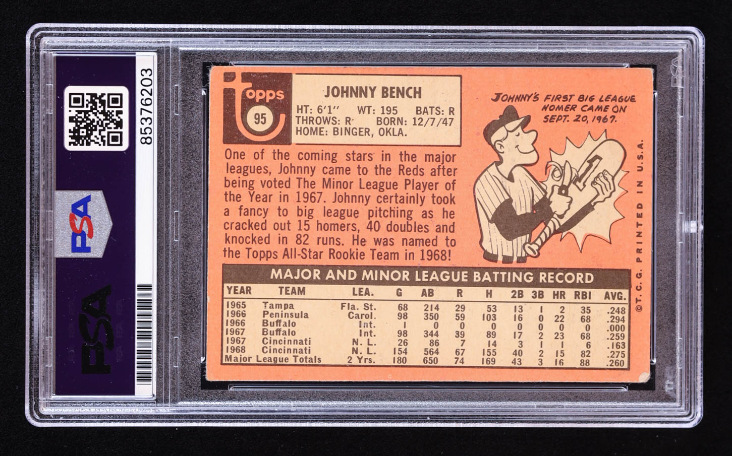 Johnny Bench Signed 1969 Topps #95 (PSA | Auto 9) | Pristine Auction