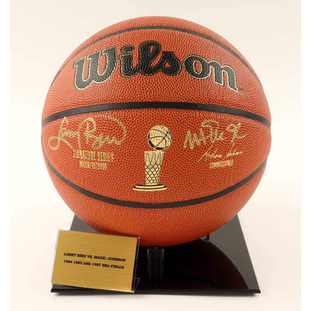 Magic Johnson & Larry Bird Signed NBA Finals Trophy Special Edition ...