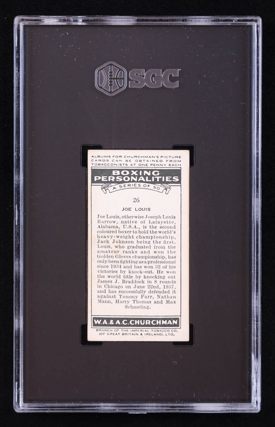 Joe Louis 1938 Churchman's Cigarettes #26 (SGC 4) | Pristine Auction